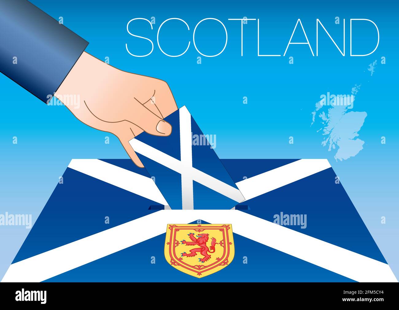Scotland ballot box with hand and scottish flag, vector illustration ...