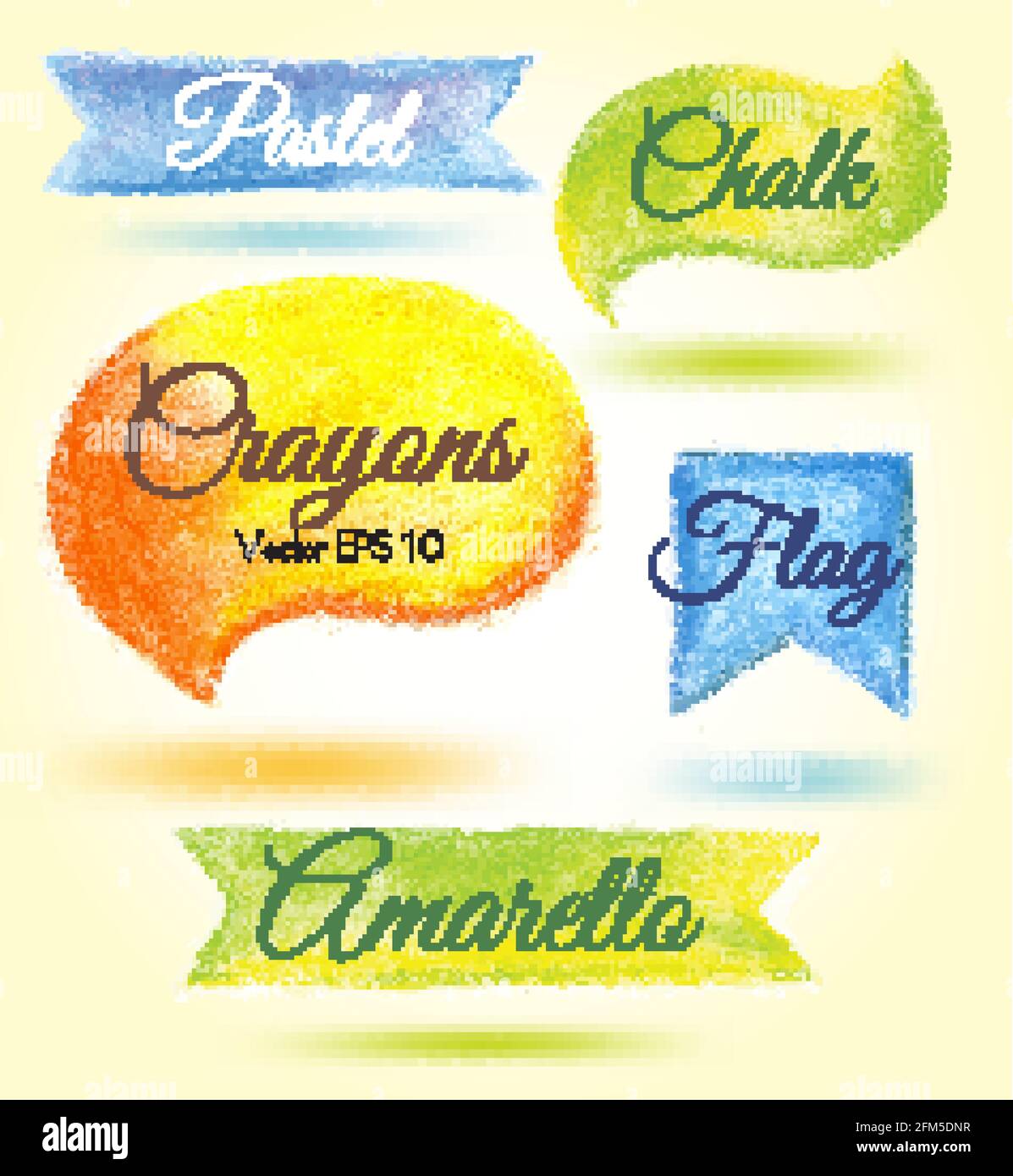 Set watercolor speech bubbles ribbons flags Vector illustration crayon, pastel in warm colors ...