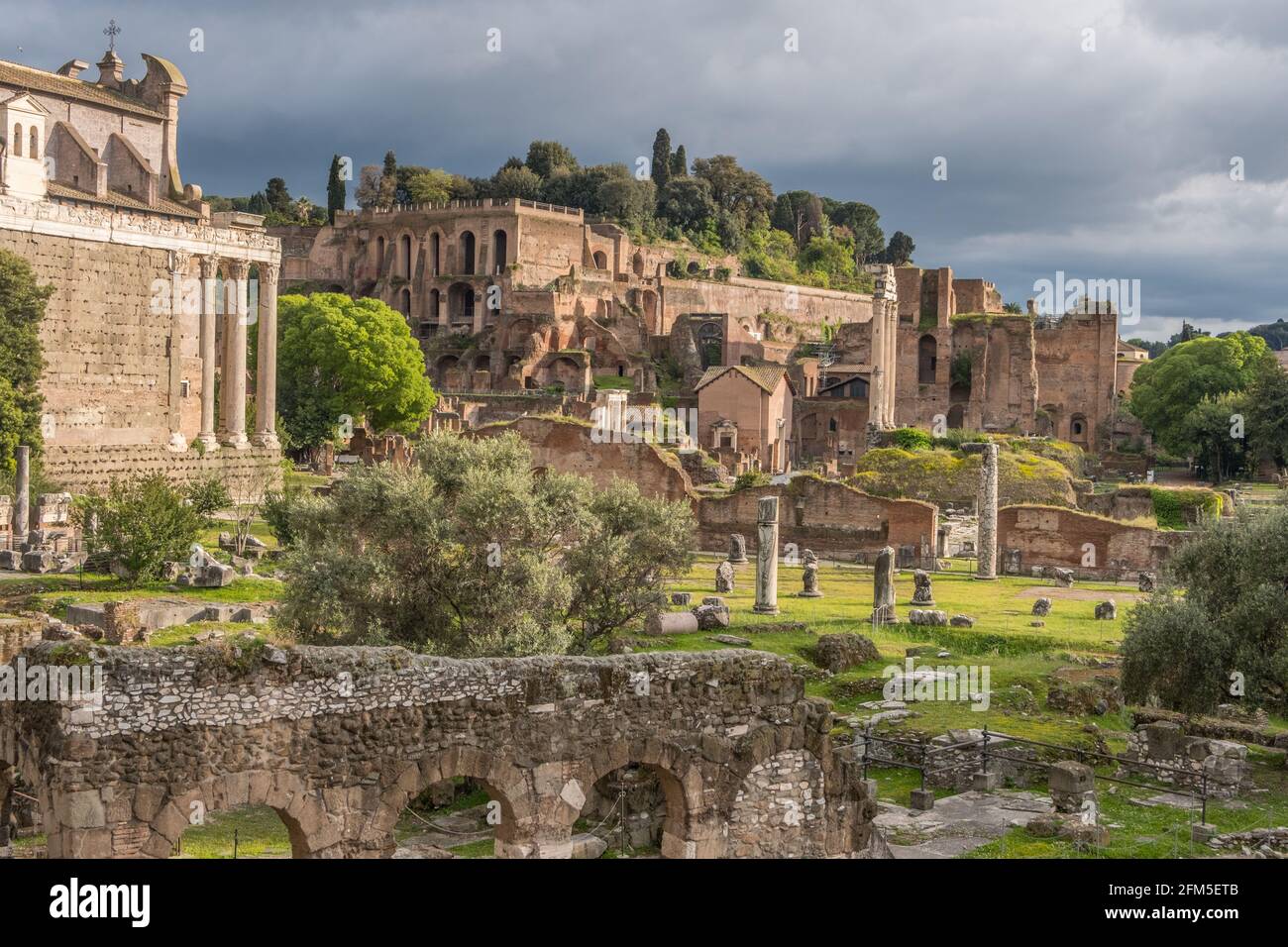 Beautiful view of Rome in Italy. The ancient historical ruins, famous ...
