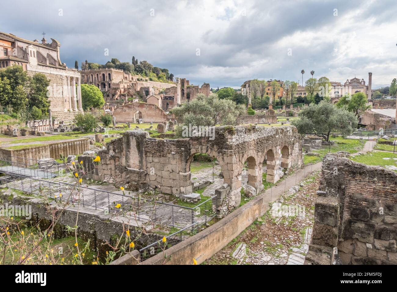 Beautiful view of Rome in Italy. The ancient historical ruins, famous ...