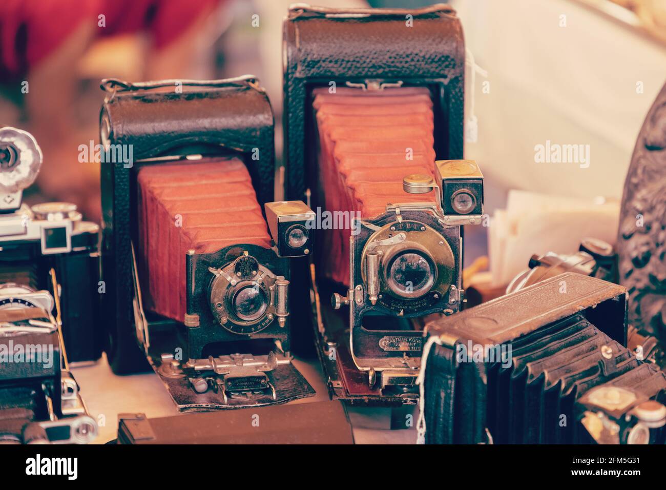Retro photo cameras in the vintage market (vintage photo effect Stock ...