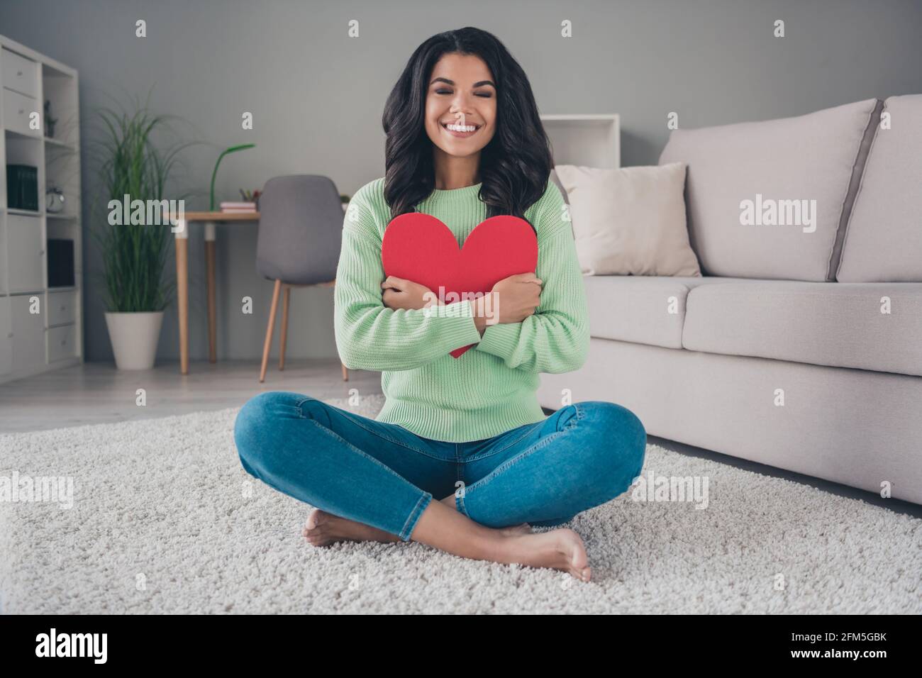 Full body photo of young excited black woman happy positive smile hug ...