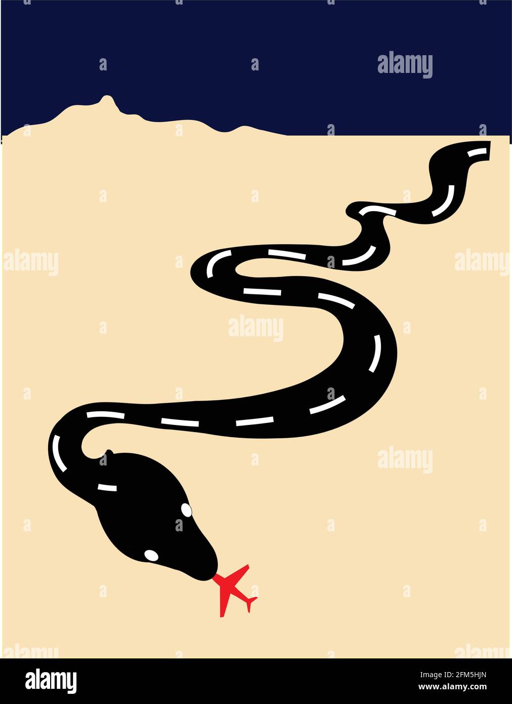 illustration of a road in the shape of a snake with its tongue as a ...