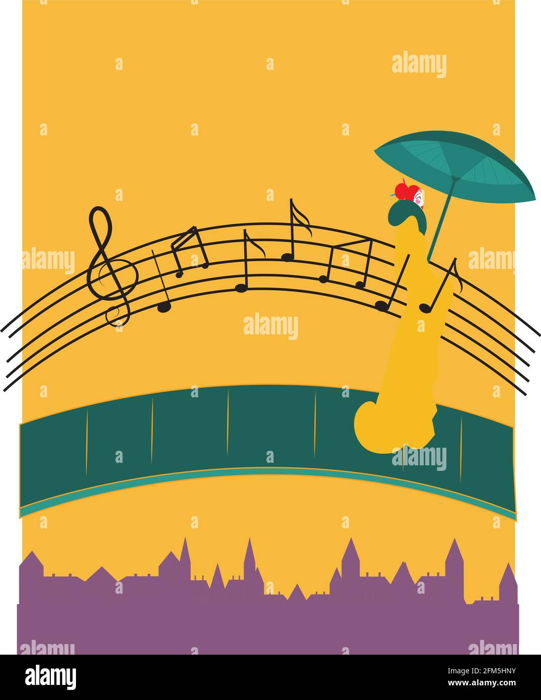 illustration of a bridge made from musical notes and a woman crossing ...