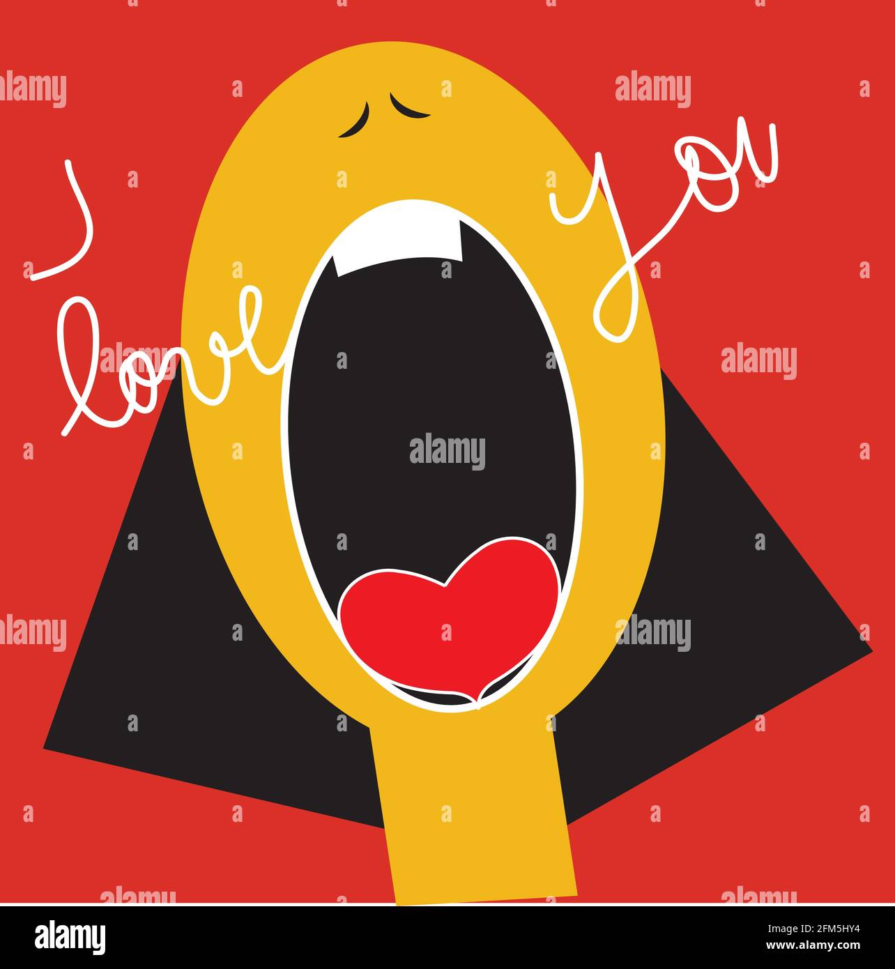 illustration of a woman screaming that she is in love, on a red ...