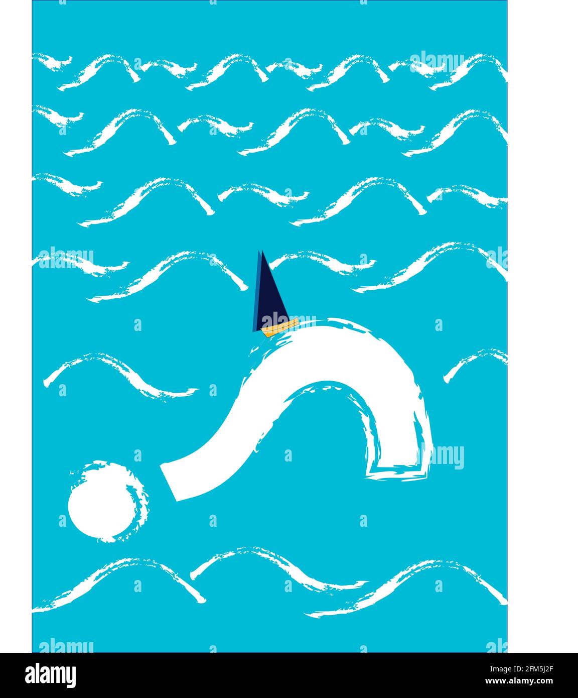 illustration of a question mark as a wave and a ship on it, and blue ...