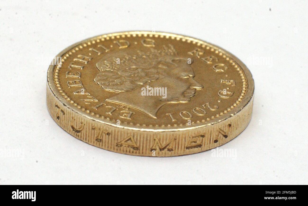The Queen's head on a pound coin for Budget day. 16 April 2002 photo ...