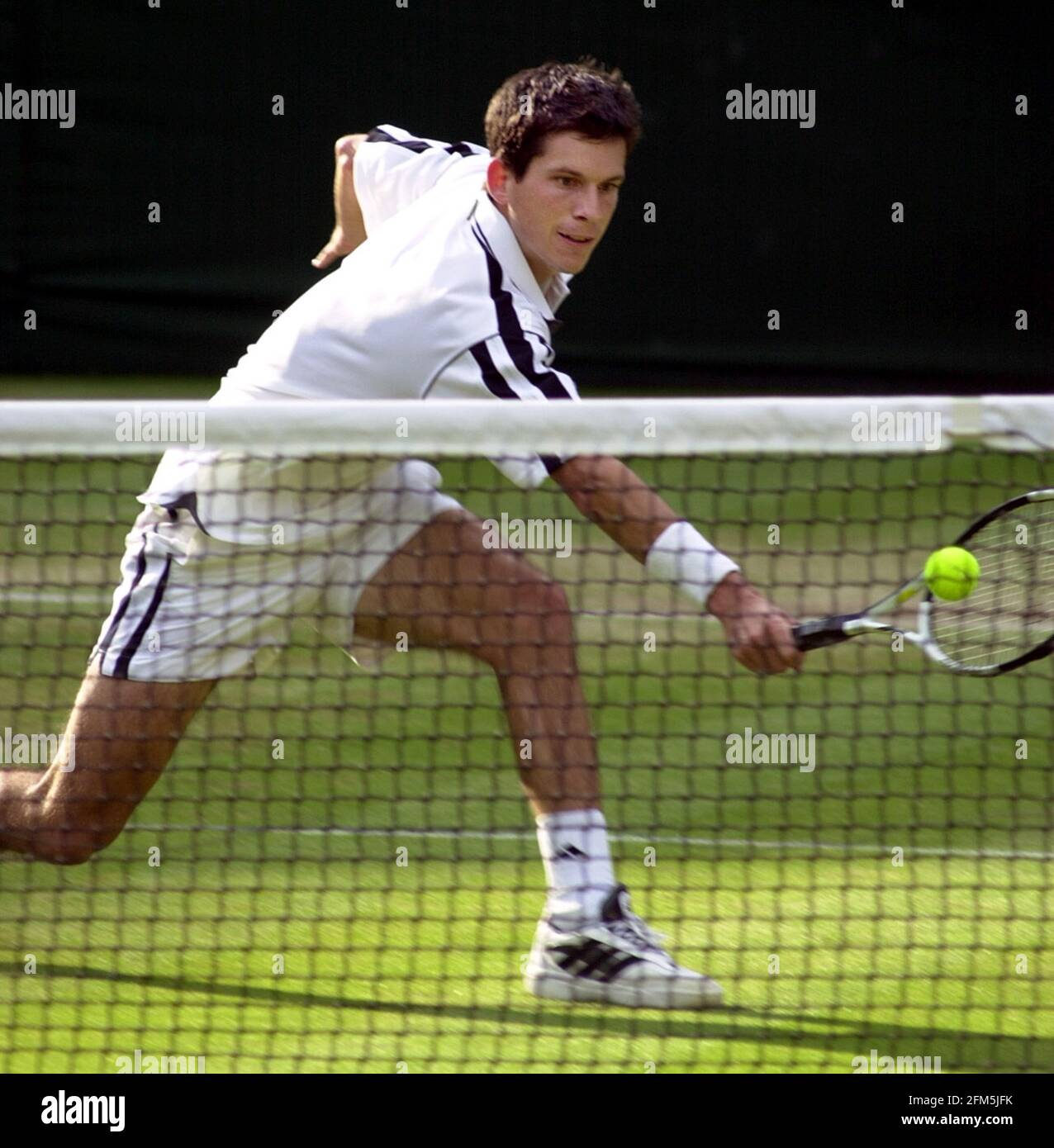 Wimbledon Tennis Championships July 2000 Tim Henman breaks his racket ...