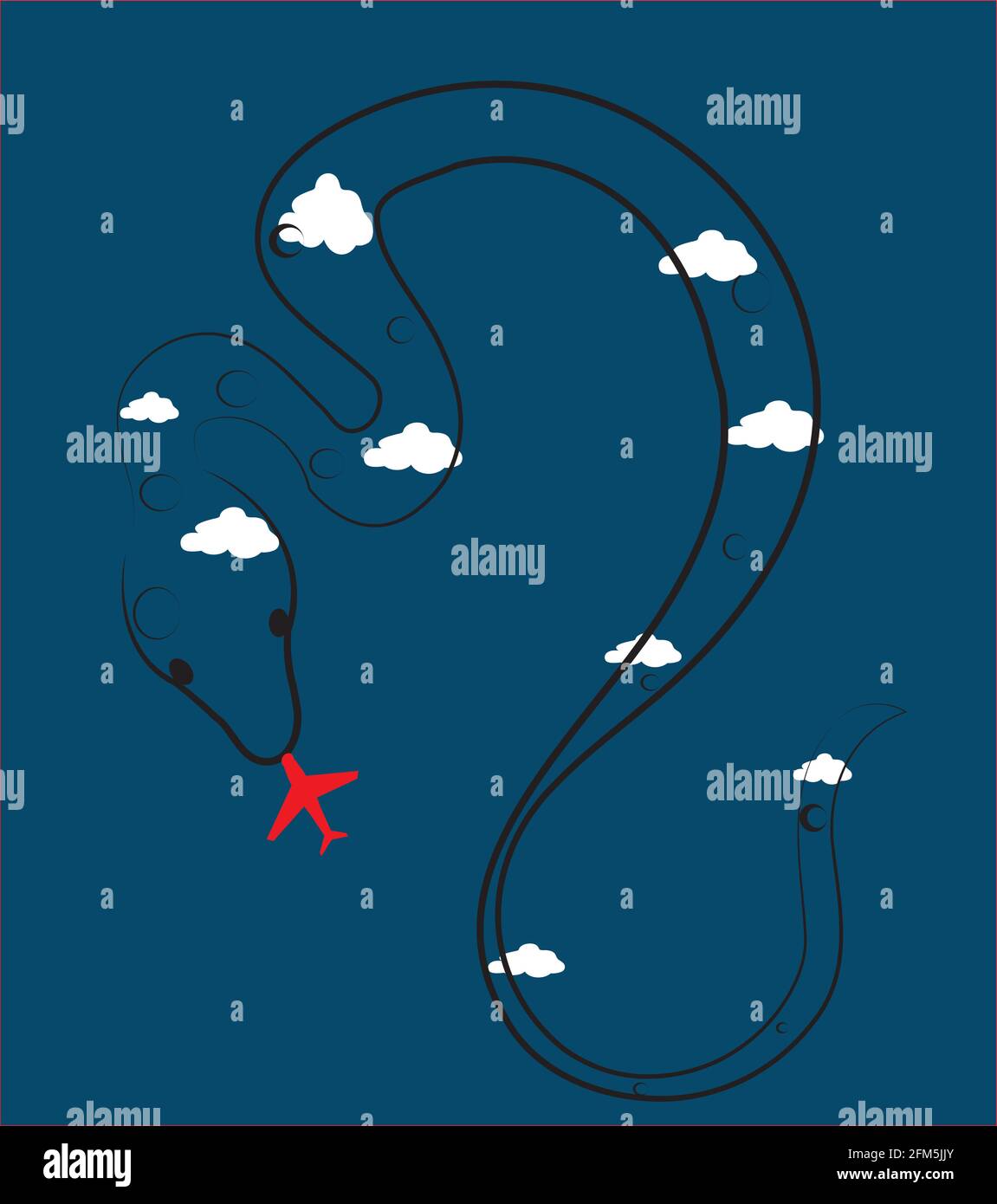 illustration of a snake with its tongue as a plane, on ablue background ...