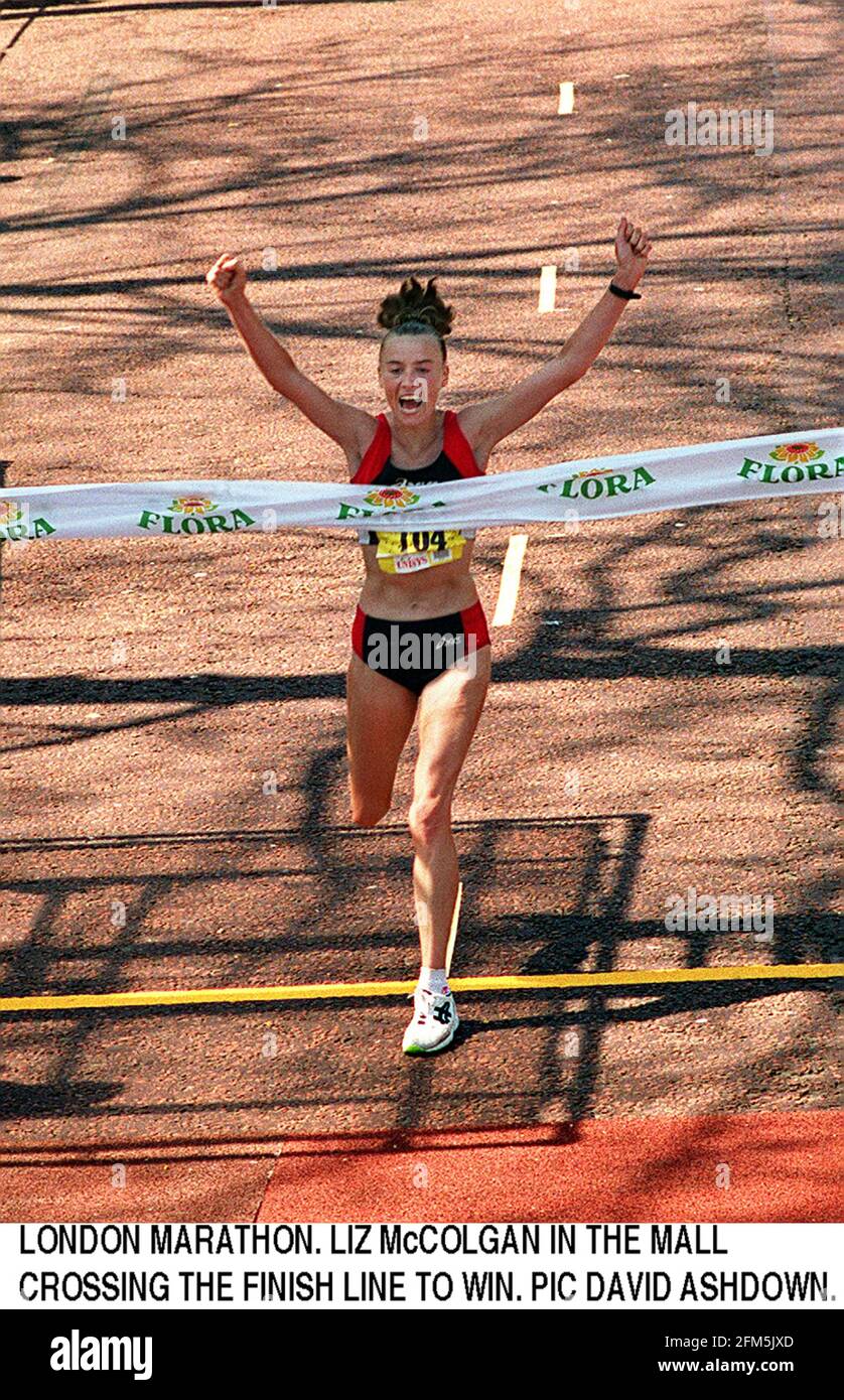 Liz McColgan London Marathon 1996 at the finish line at the Mall Stock ...