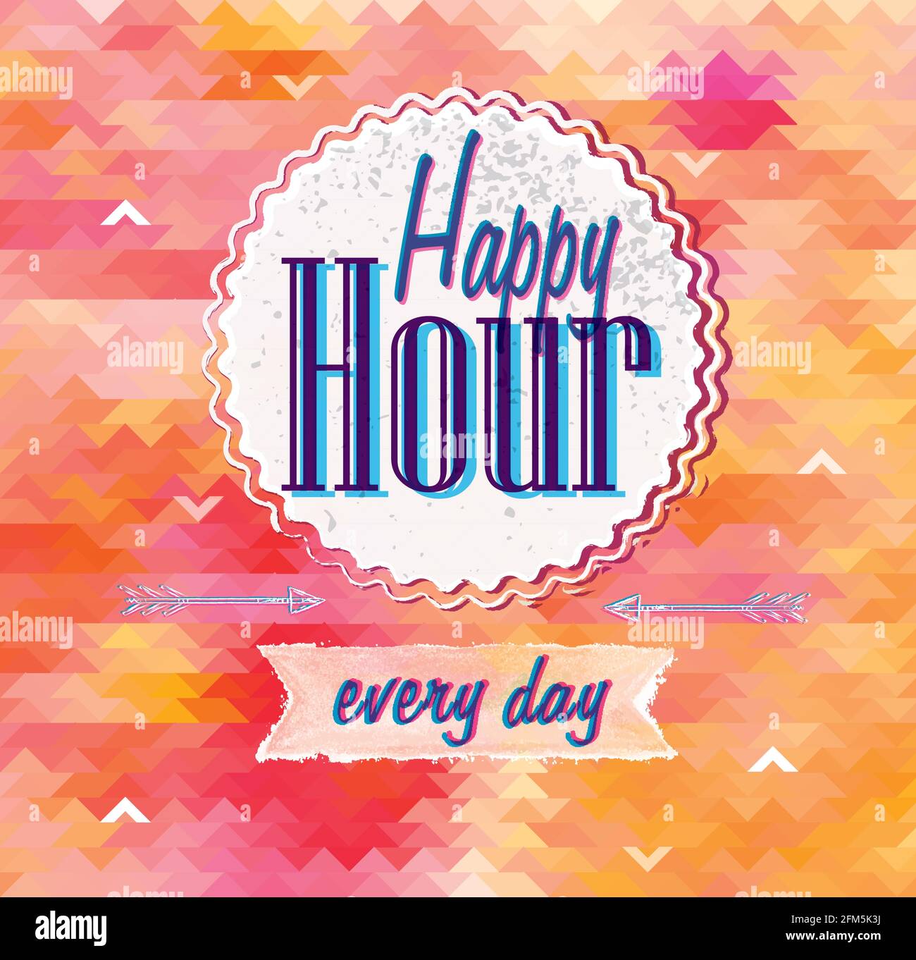 Hipster background made of triangles on the Happy Hour in orange colors ...