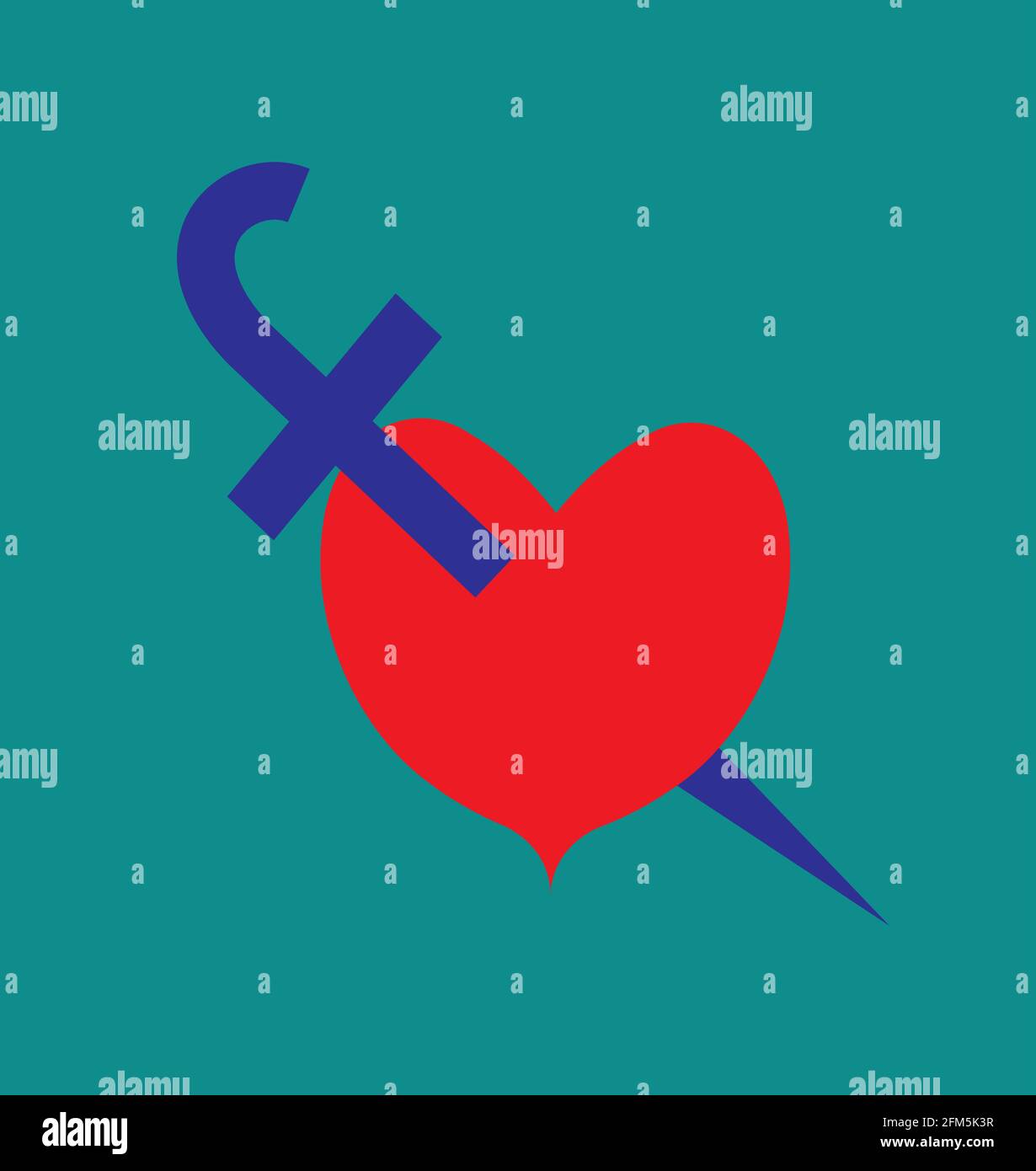 illustration of the facebook symbol stabbing a heart, isolated on a ...