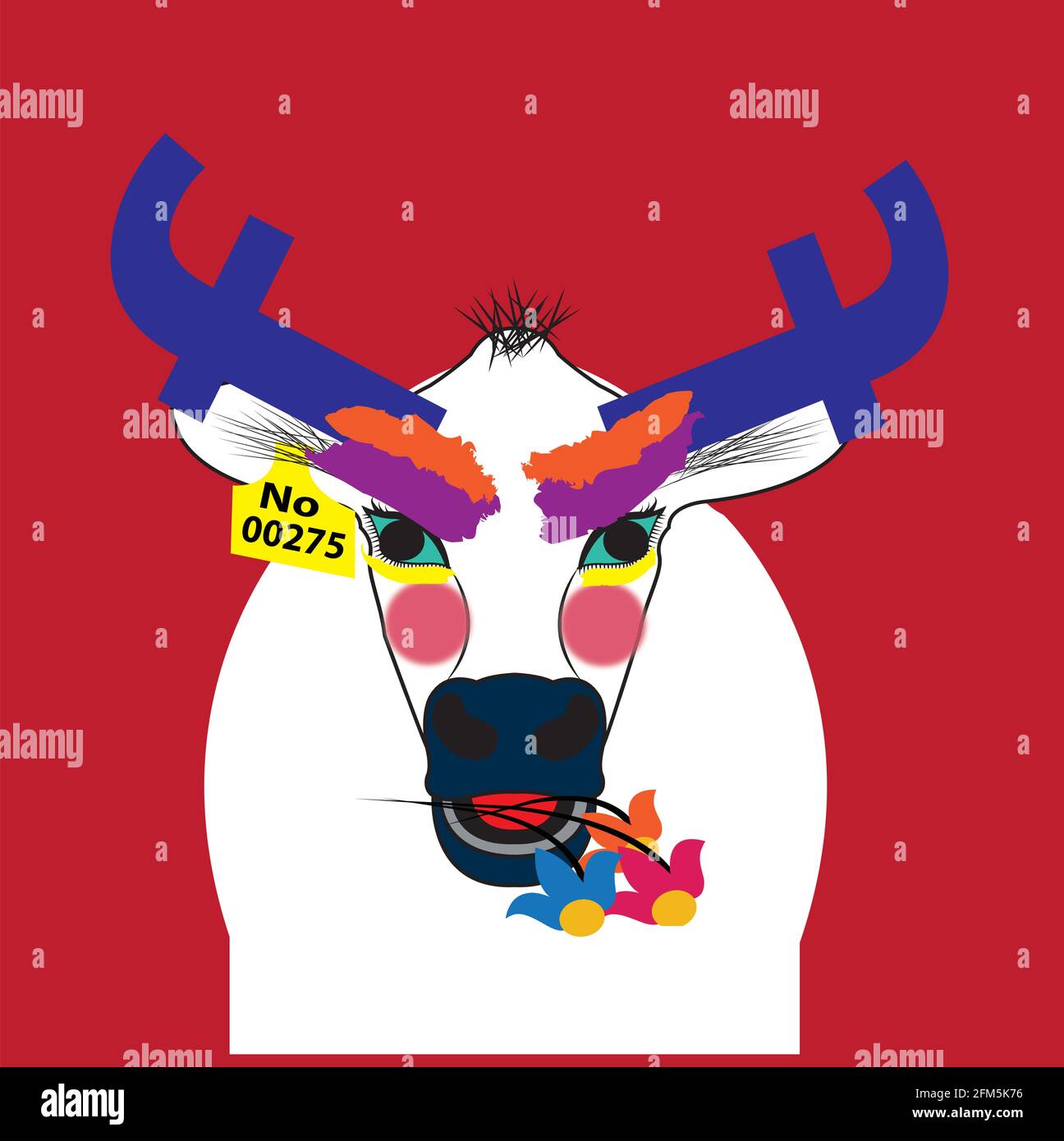 illustration of a cow addicted to social media showing laziness and ...