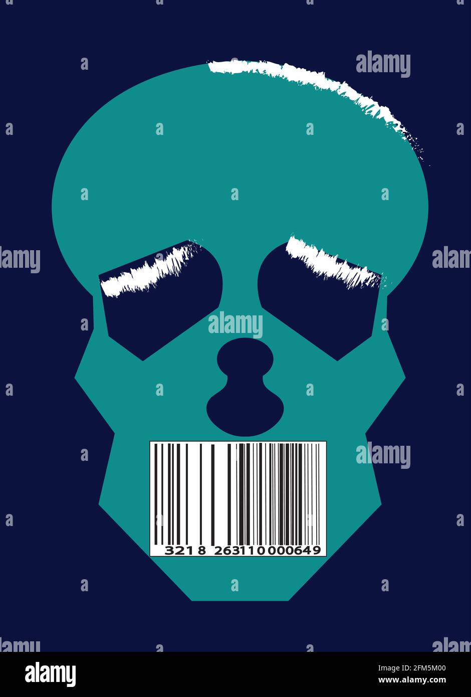 illustration of a skull with its teeth as a bar code design, isolated ...