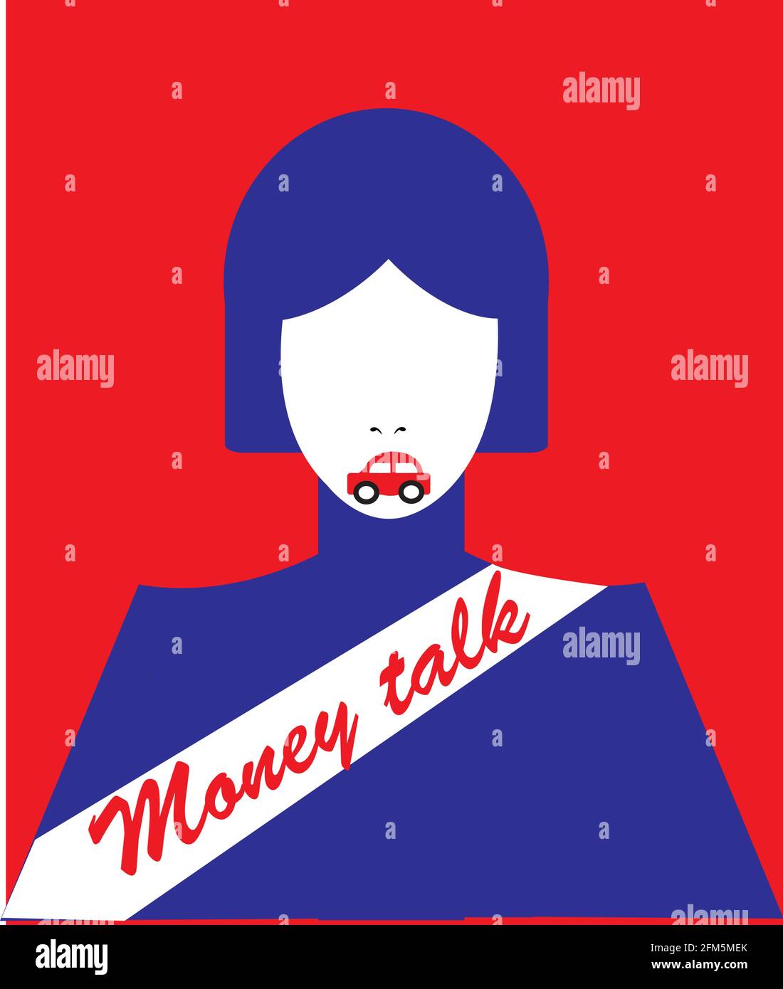 illustration of a material girl with a car as her mouth, isolated on a ...