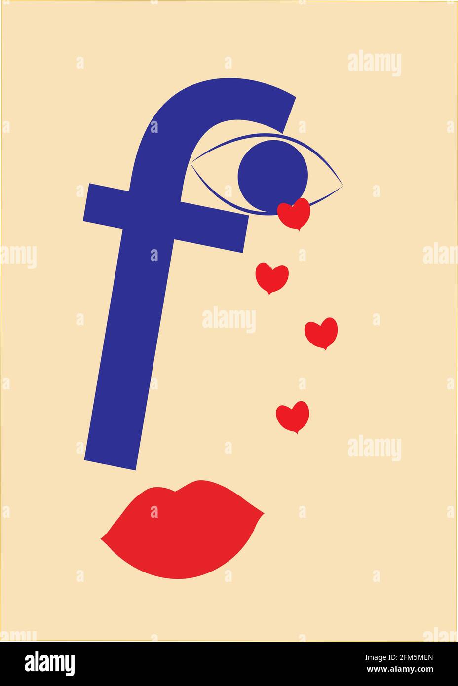 illustration of a female;s face with her nose as the facebook logo ...