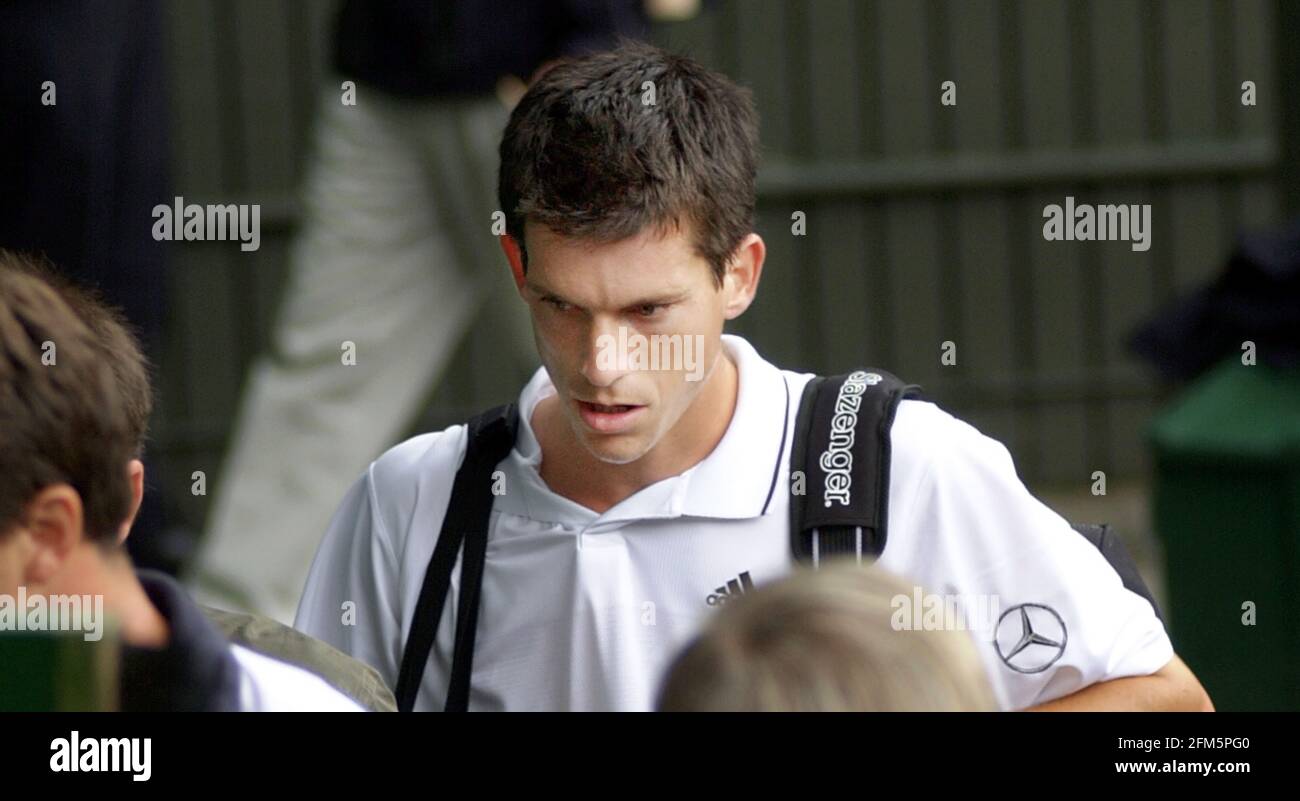 Tim Henman during match with Goran Ivanisevic at Wimbledon Tennis ...