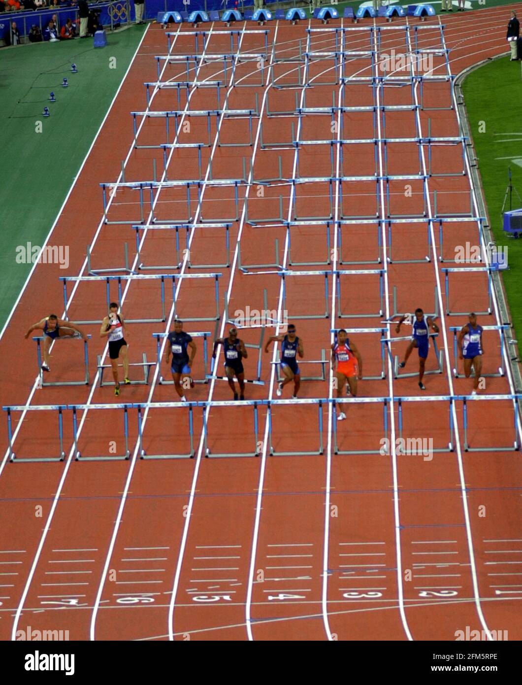ATHLETICS MENS 110m HURDLES L-R ROBERT KRONBERG, FLORIAN SCHWARTHOFF ...