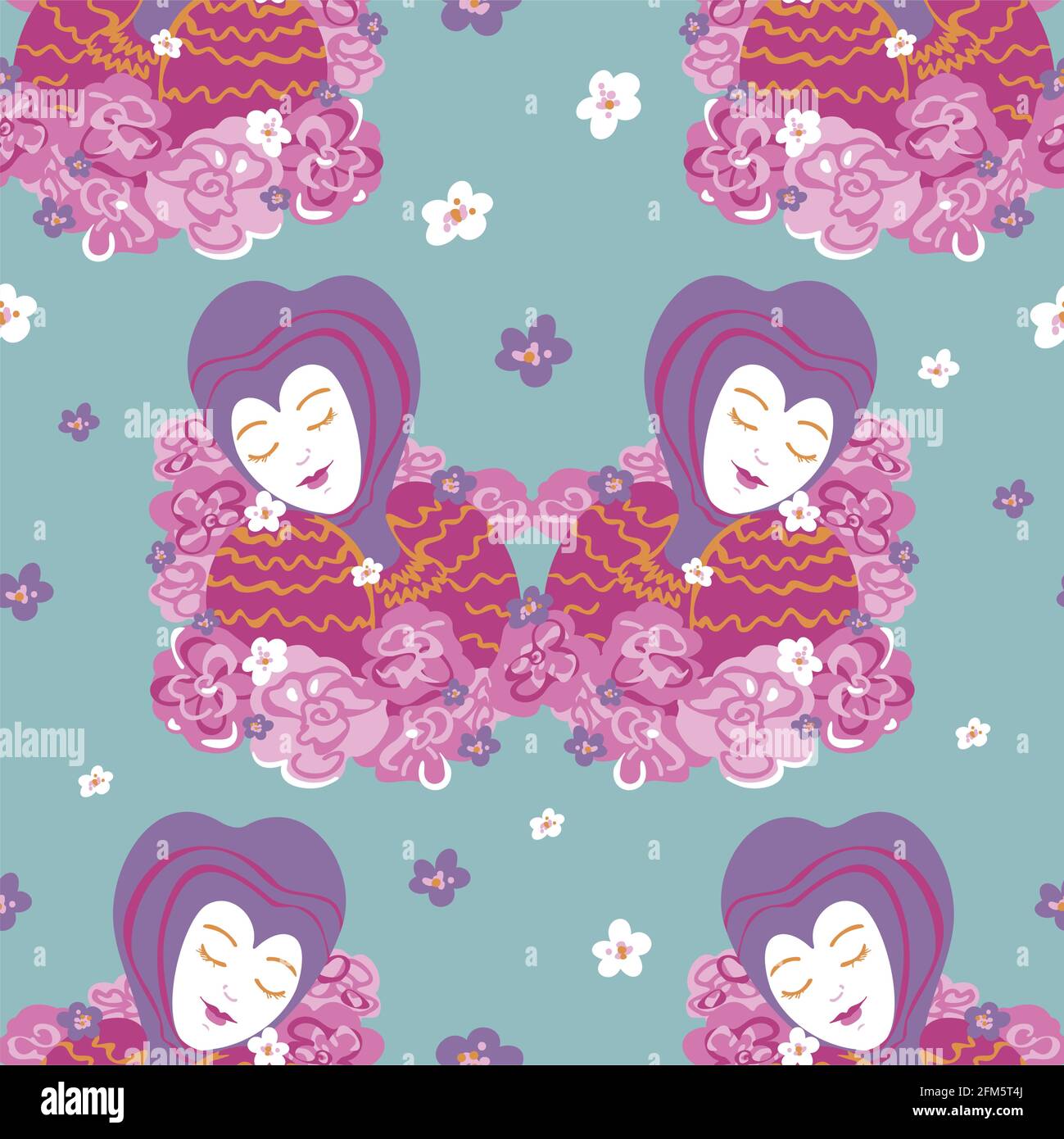 Vector seamless pattern with beautiful women. Decorative pattern with ...
