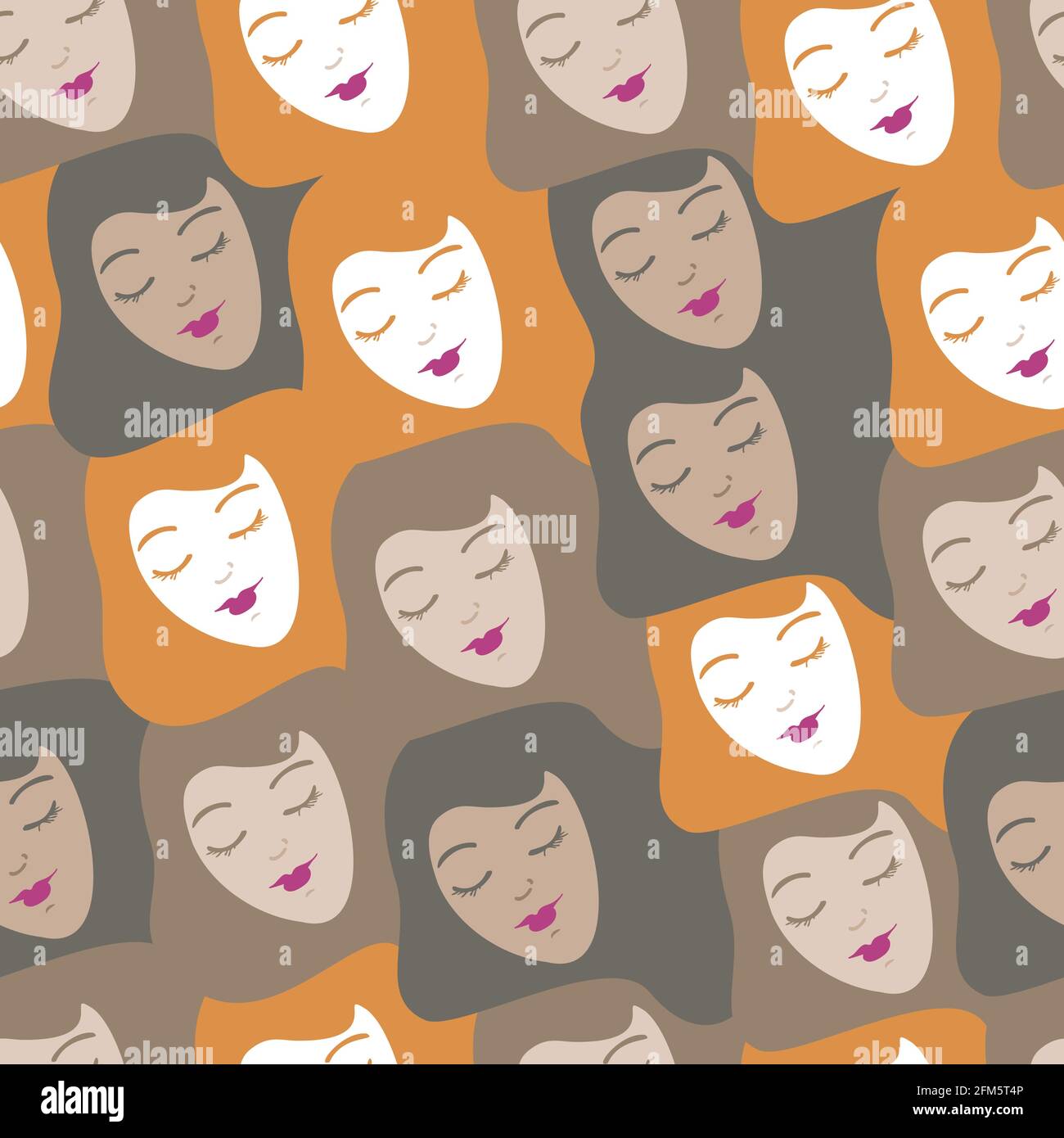 Vector seamless pattern with faces of women of different nationalities ...