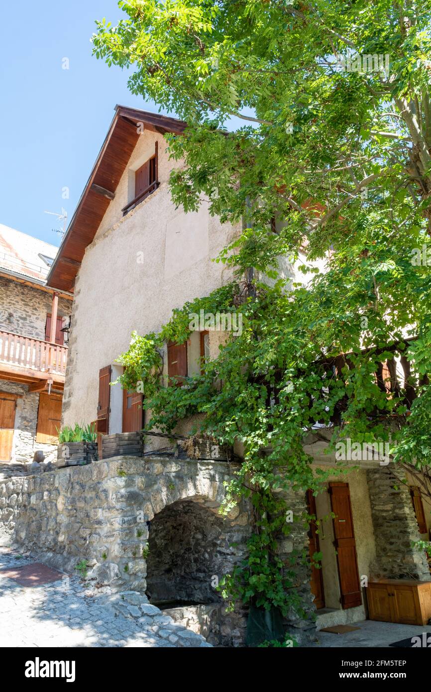 Small medieval village Venosc in French Alps in summer, Ecrins mountain ...