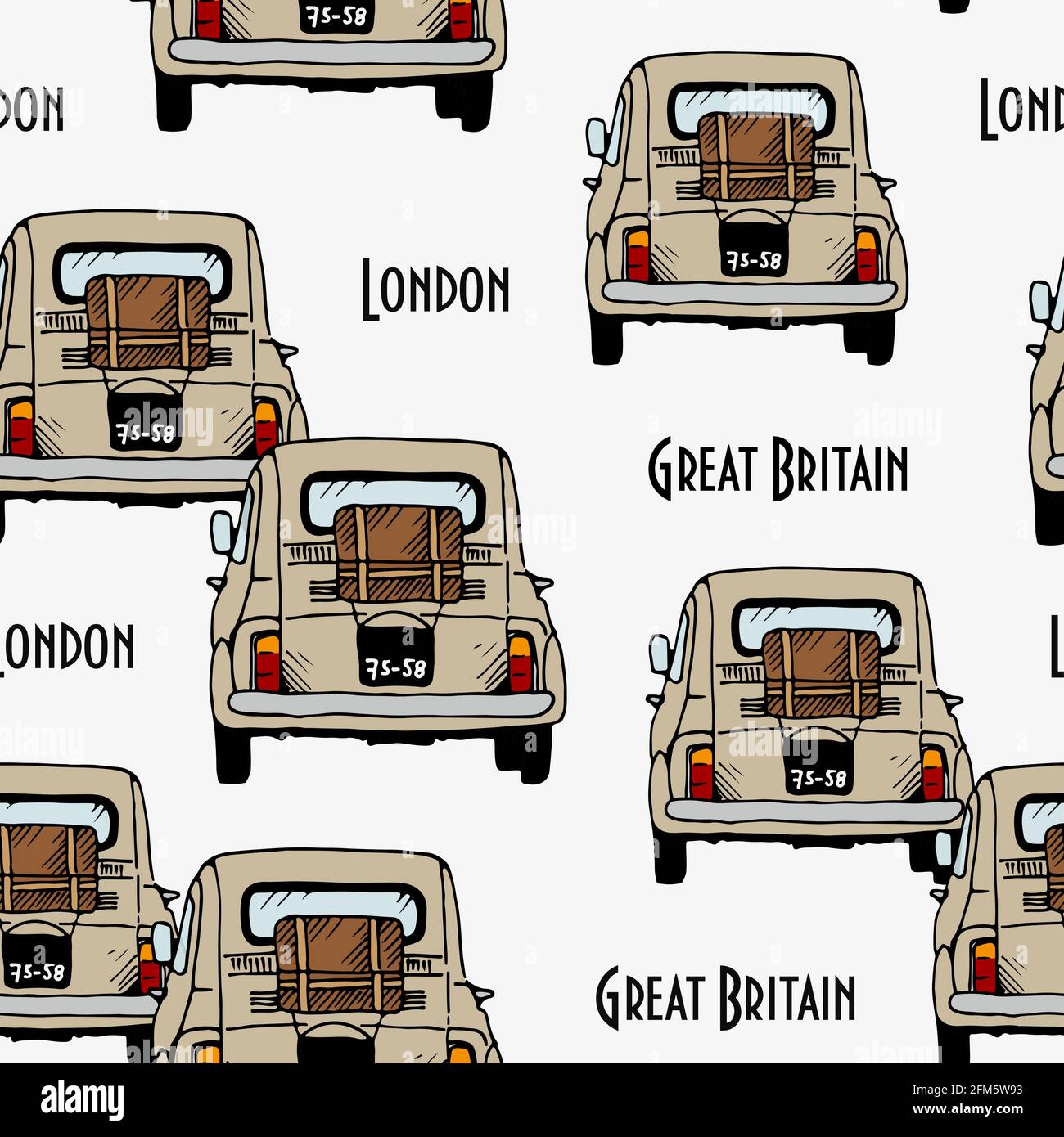 Beige old cars vector seamless pattern, hand drawn retro automobiles on ...