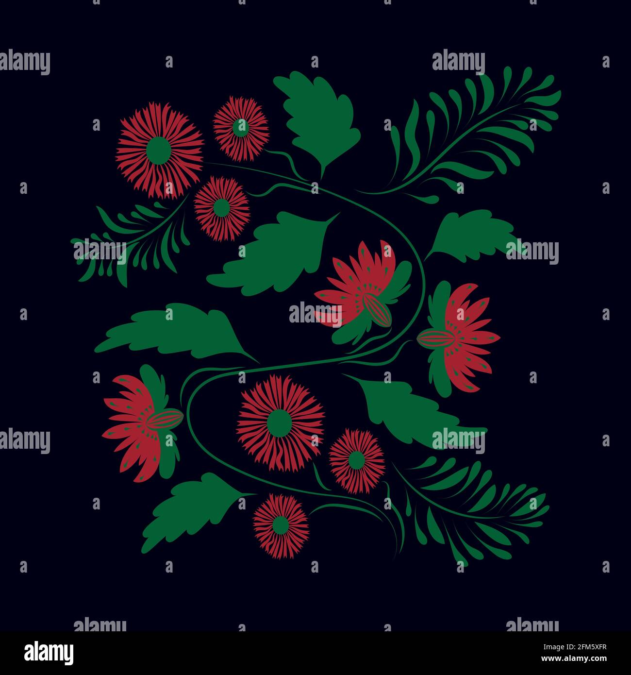 Folk floral print, poster. Floral bouquet of fantasy folk flowers ...