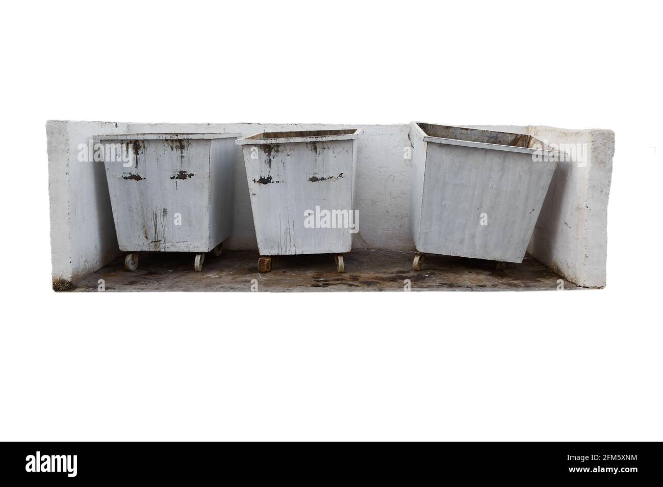 street broken bins, garbage containers on a white isolated background ...