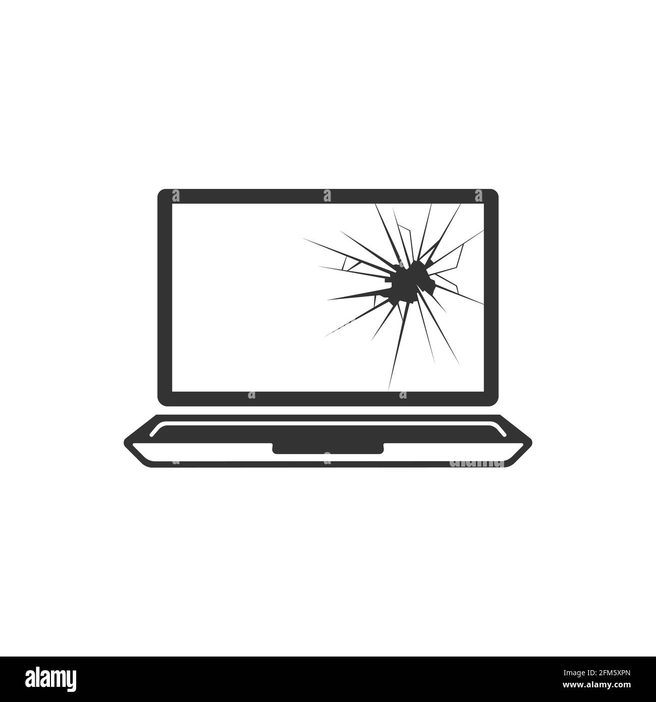 Realistic vector laptop icon with broken screen. Electronics repair ...
