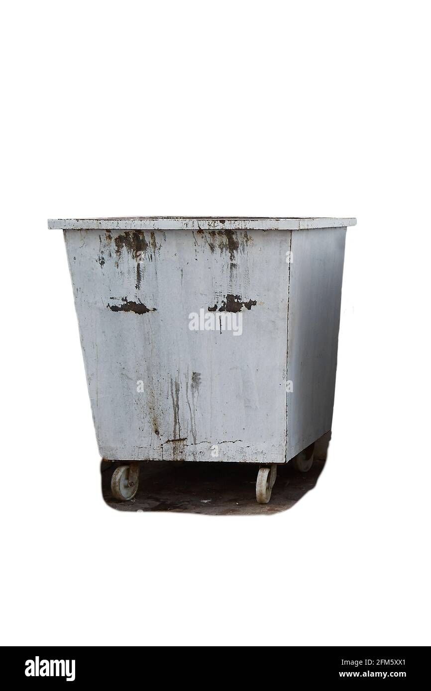 street broken bins, garbage containers on a white isolated background ...