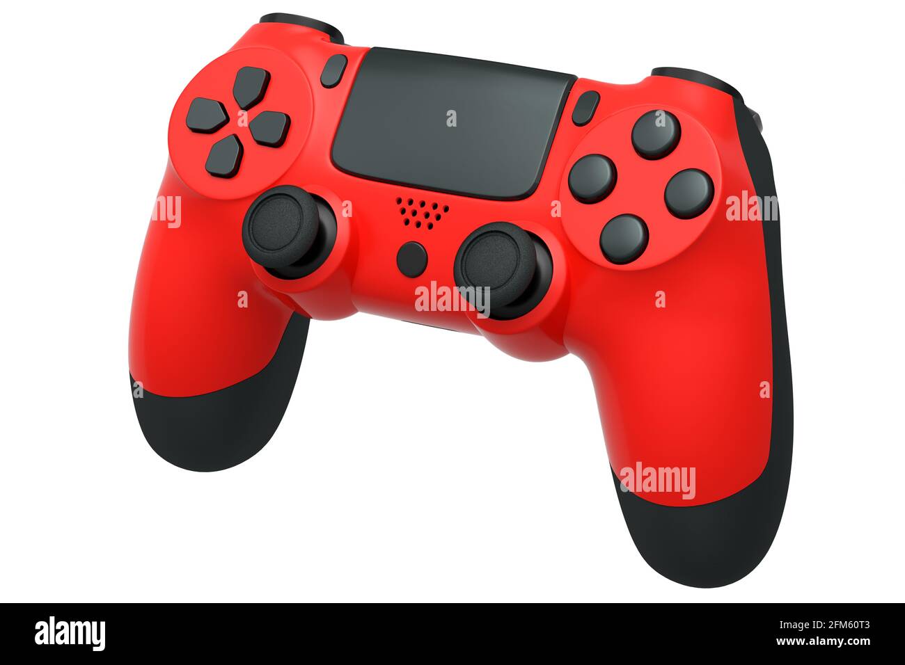 Realistic red video game joystick on white background Stock Photo - Alamy