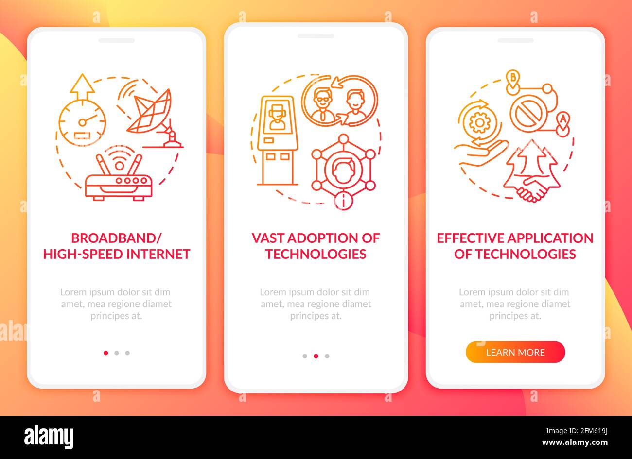 Digital inclusion preconditions red onboarding app page screen with concepts Stock Vector Image ...