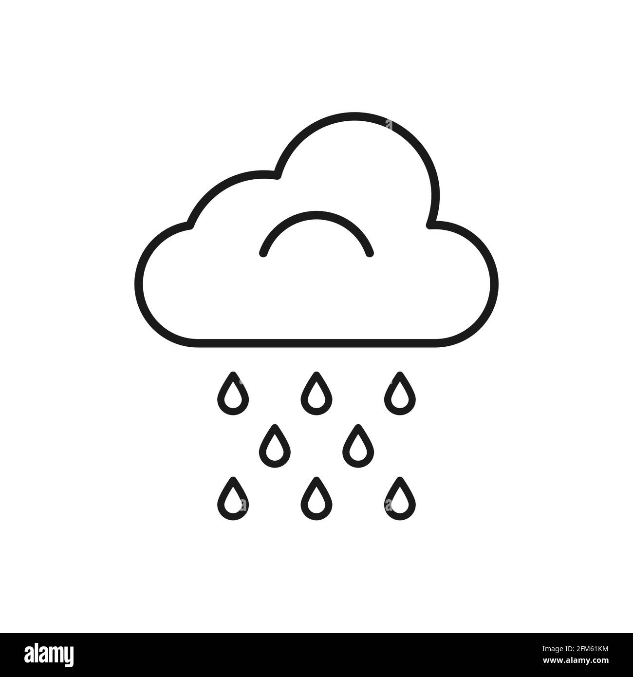 The line icon of rain with a cloud and drops is isolated on a white ...