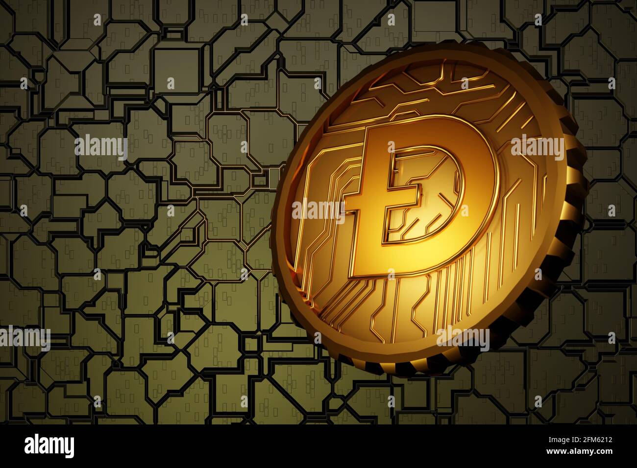 Dogecoin on a hard surface motherboard background. Doge crypto currency ...