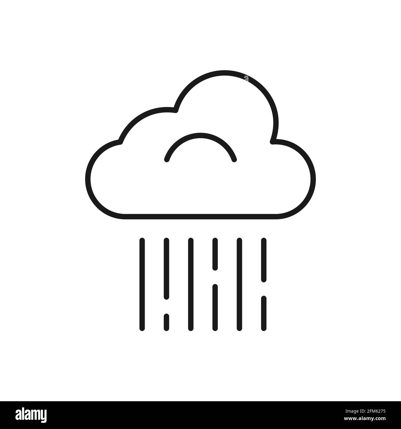 The line icon of a downpour with vertical rain and a cloud is isolated ...
