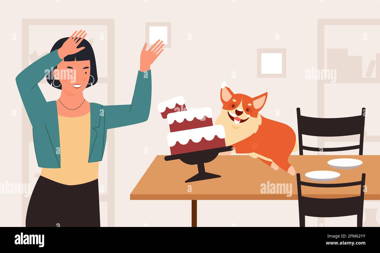 Naughty dog pet behavior problem vector illustration. Cartoon ...