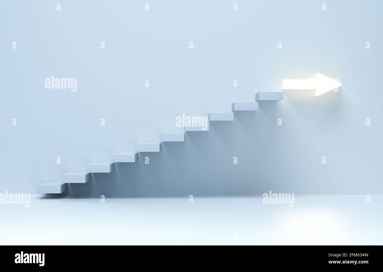 Stairs going upward, ascending stairs of rising staircase to arrow ...