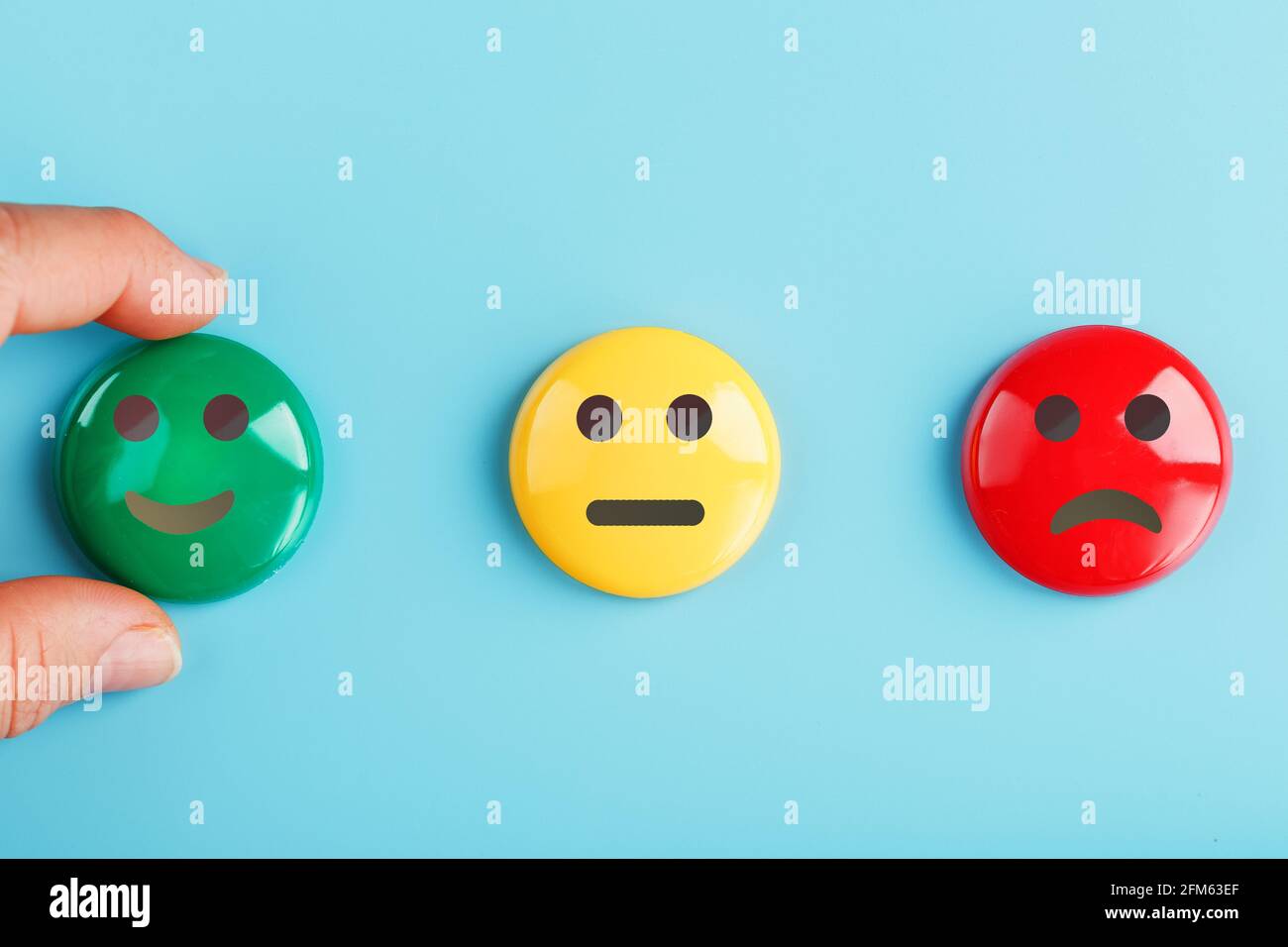 Satisfaction emotion icons Red displeased, yellow neutral and green ...