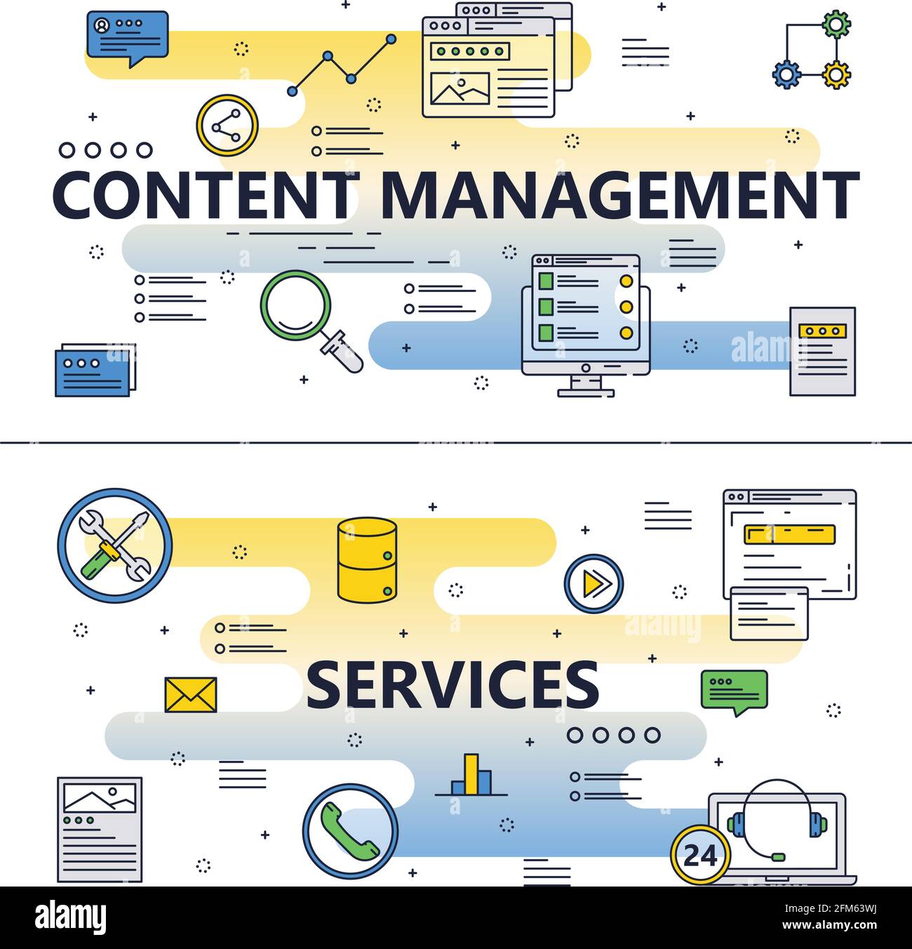 Vector line art content management poster banner Stock Vector Image ...