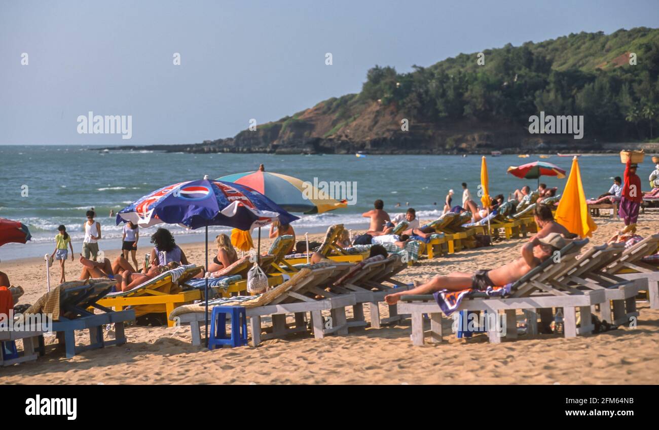 GOA, INDIA - Baga Beach with tourists, Goa State Stock Photo - Alamy