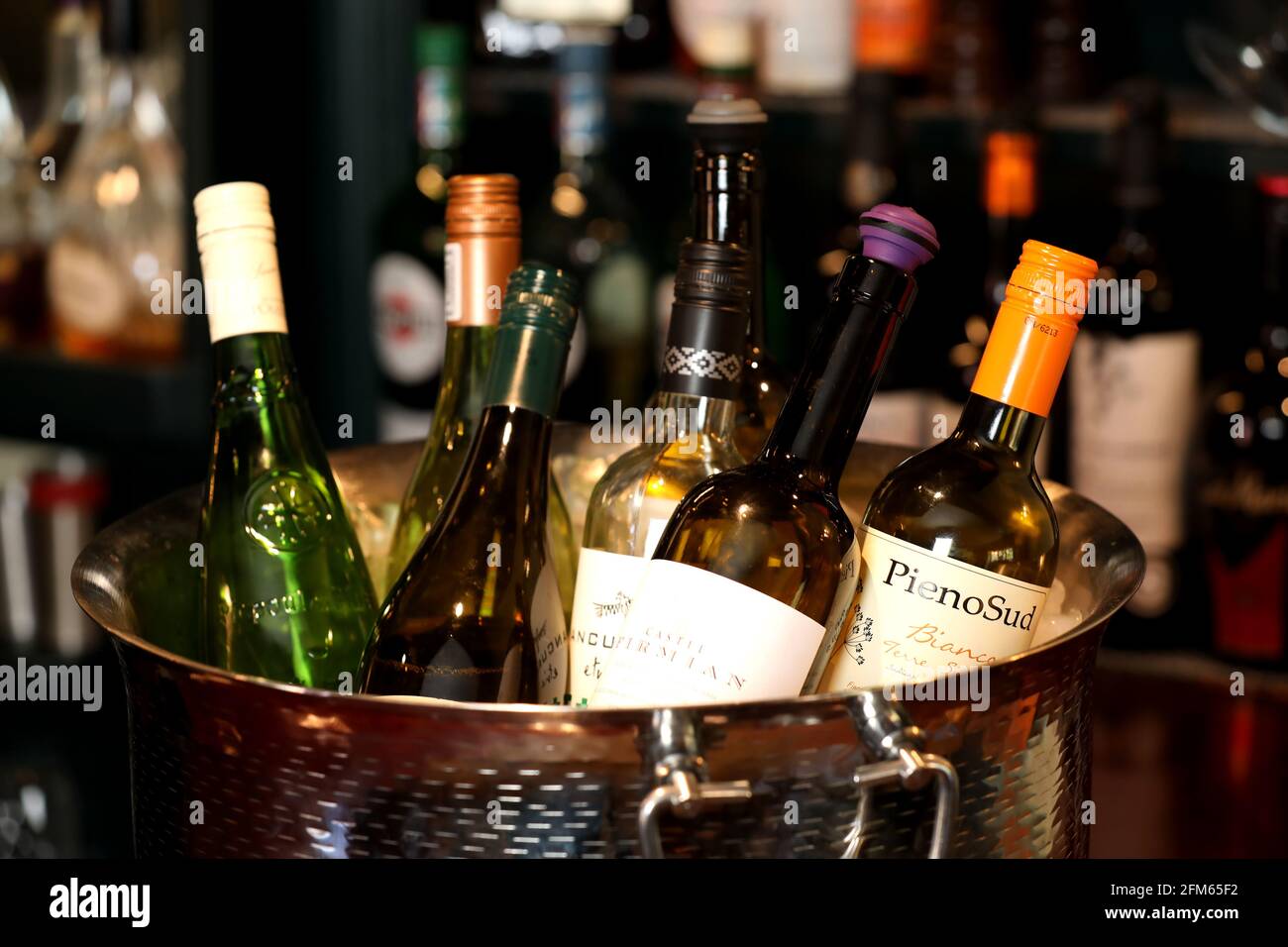 General views of nice bottles of wine in a restaurant in West Sussex ...