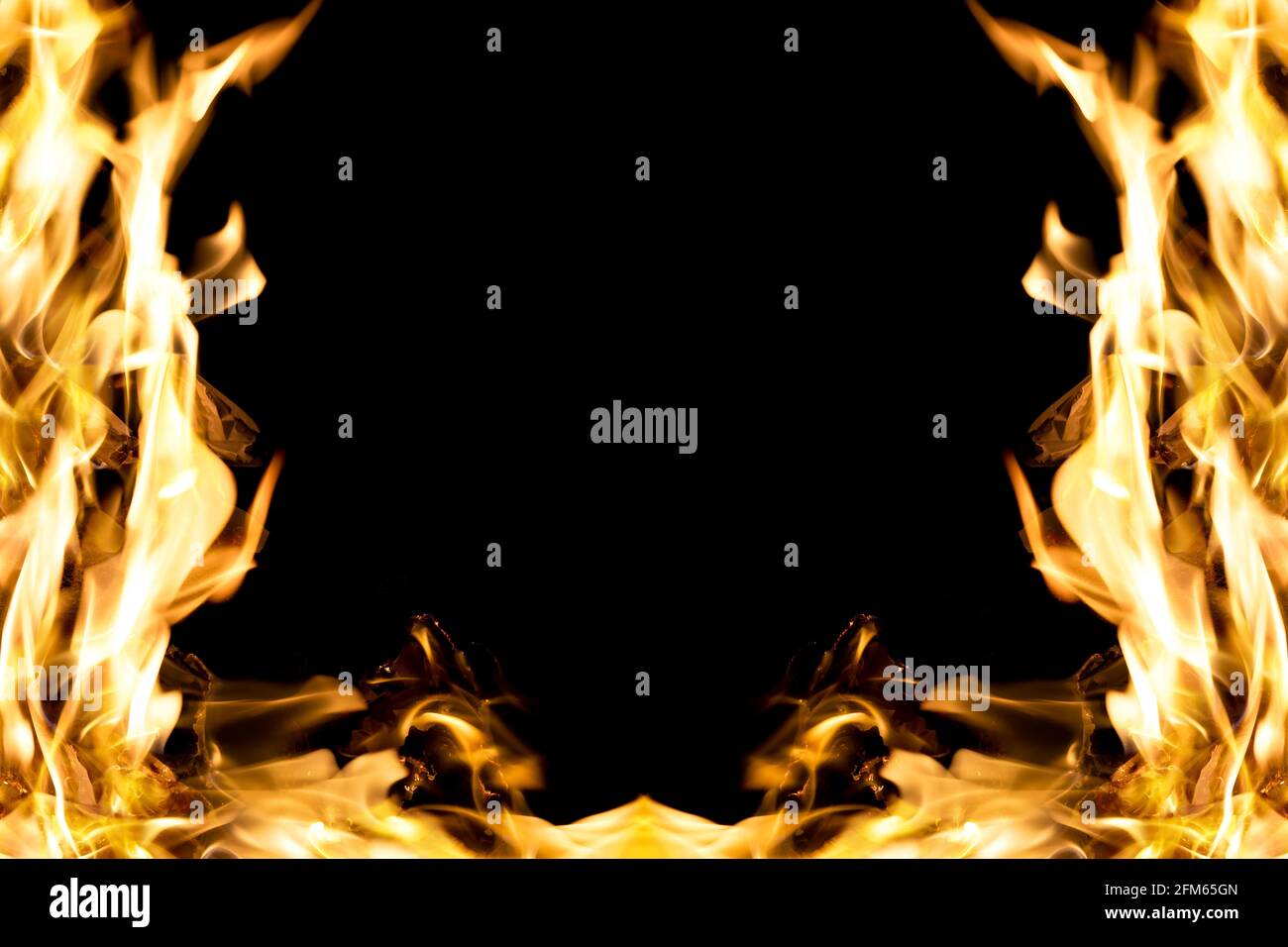 Frame with intense vibrant fire flame on black background Stock Photo ...
