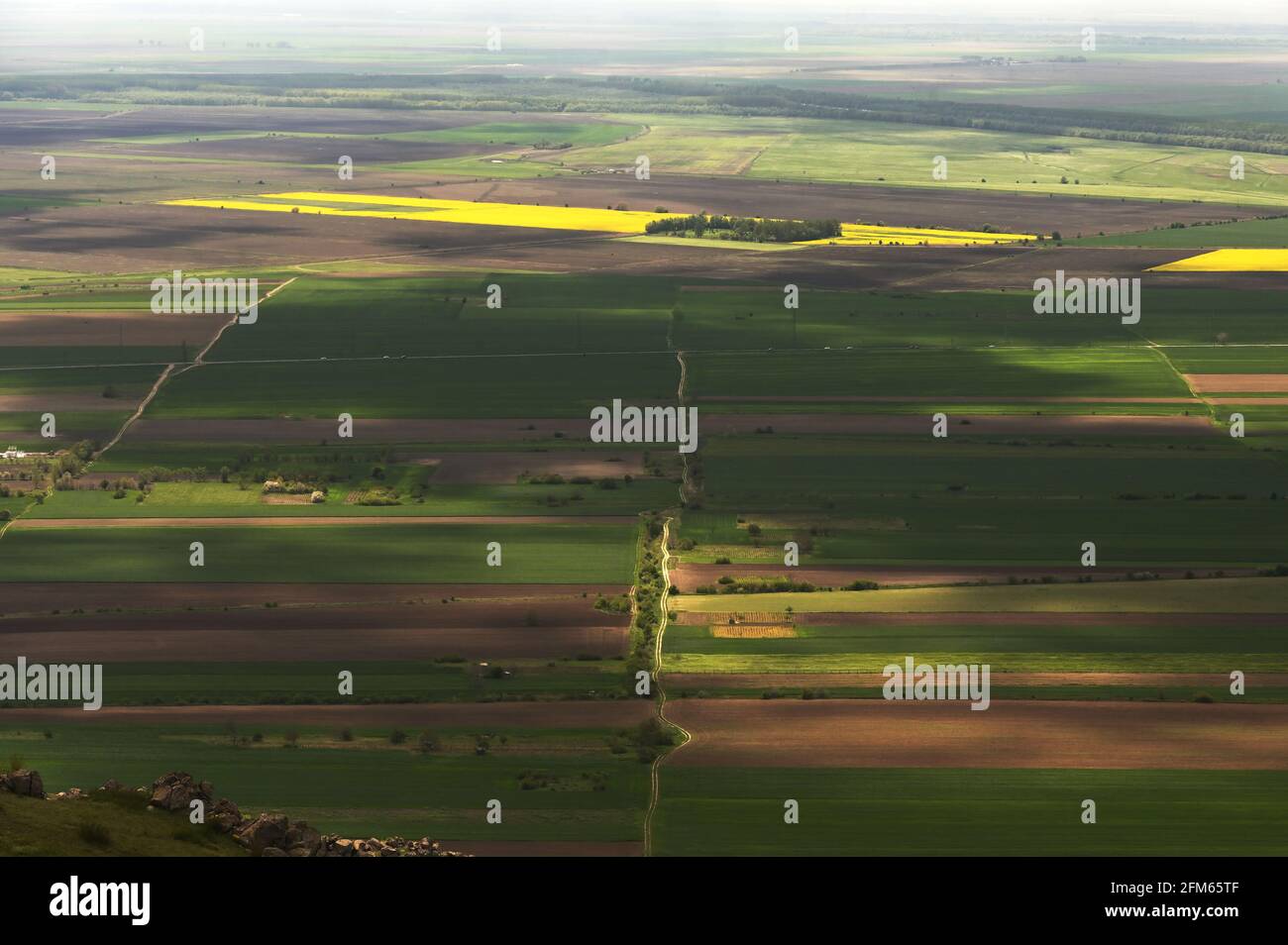 Aerial View Of Yellow And Green Rape Fields in Macin, Romania Stock ...