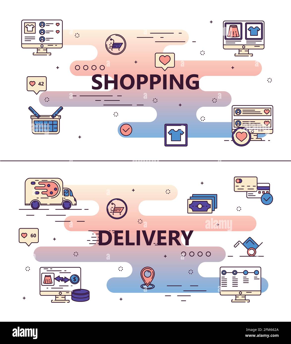 Vector line art shopping poster banner template Stock Vector Image ...