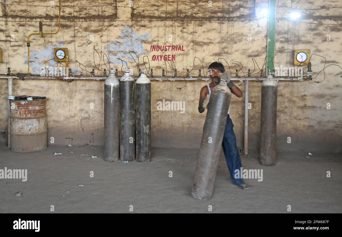 India : Medical oxygen refilling in cylinders is underway at the Oxygen ...