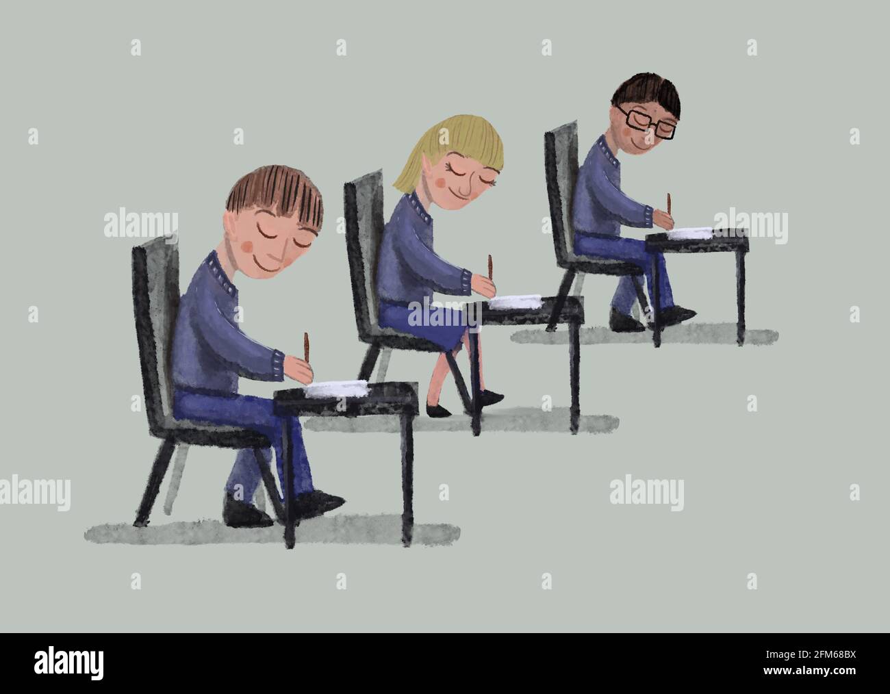 learning in school related hand drawn illustration featuring children ...