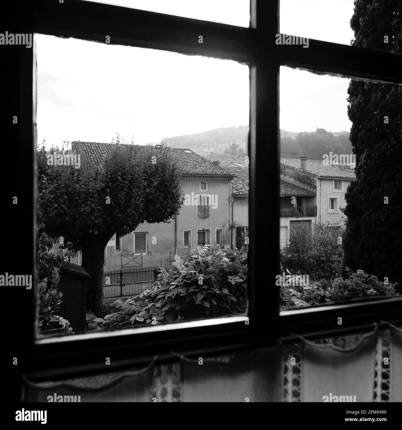 Village through window Black and White Stock Photos & Images - Alamy
