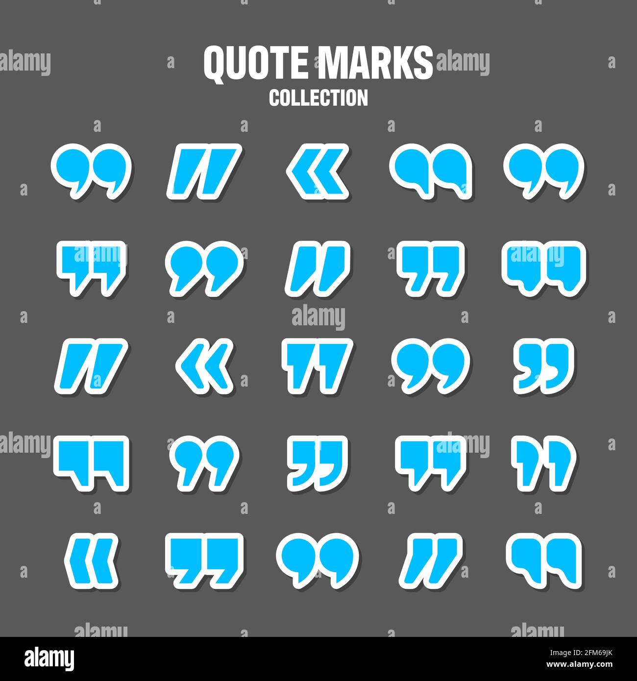Quotation marks vector collection. Blue quotes icon. Colorful stickers ...