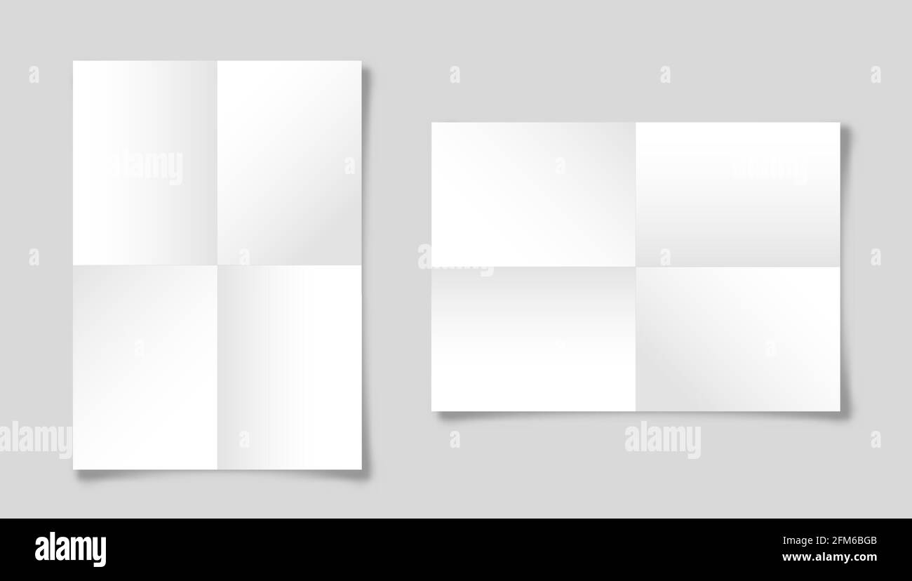 Realistic blank folded paper sheets in A4 size with shadow isolated on ...