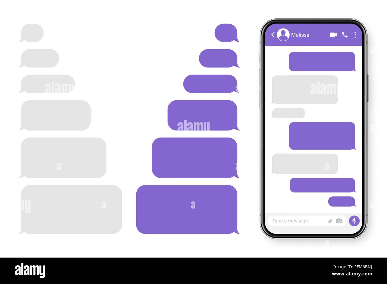 Realistic smartphone with messaging app. Blank SMS text frame ...
